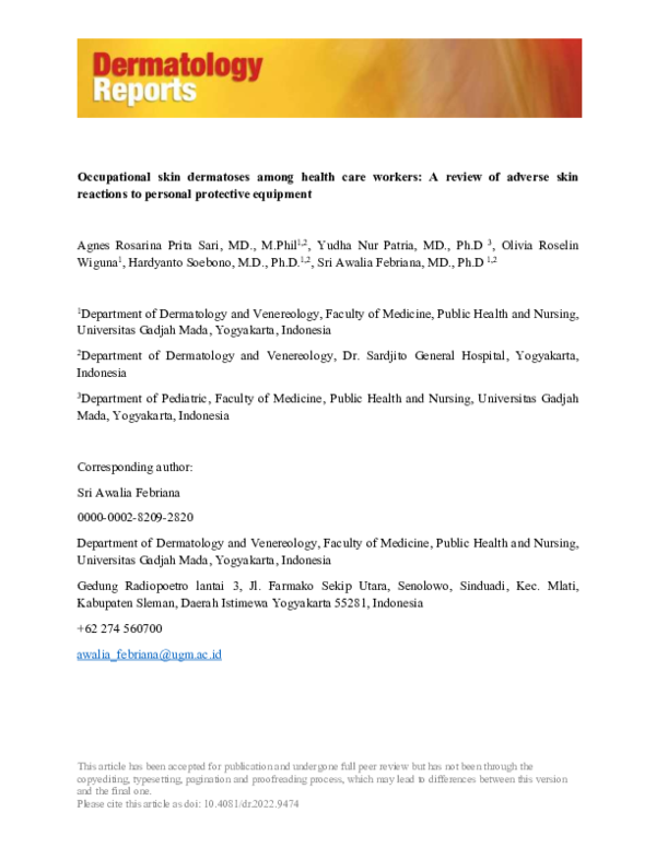 (PDF) Occupational skin dermatoses among health care workers: a review ...
