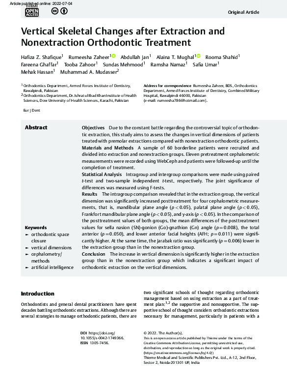 (PDF) Vertical Skeletal Changes After Extraction and Non-Extraction ...