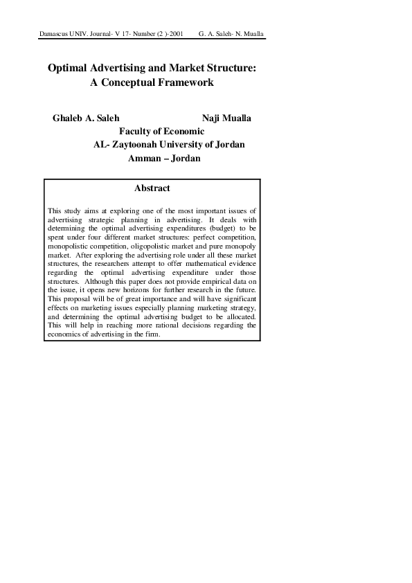 (PDF) Optimal Advertising and Market Structure: A Conceptual Framework