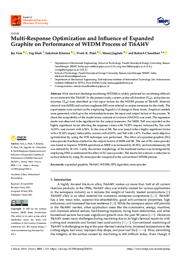 (PDF) Multi-Response Optimization and Influence of Expanded Graphite on Performance of WEDM ...