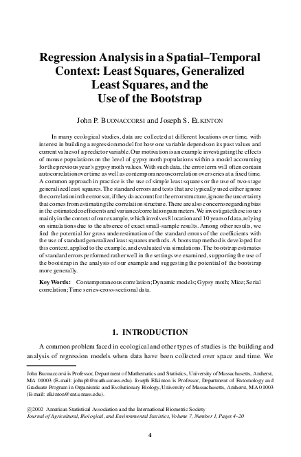 (PDF) Regression analysis in a spatial-temporal context: Least squares, generalized least ...