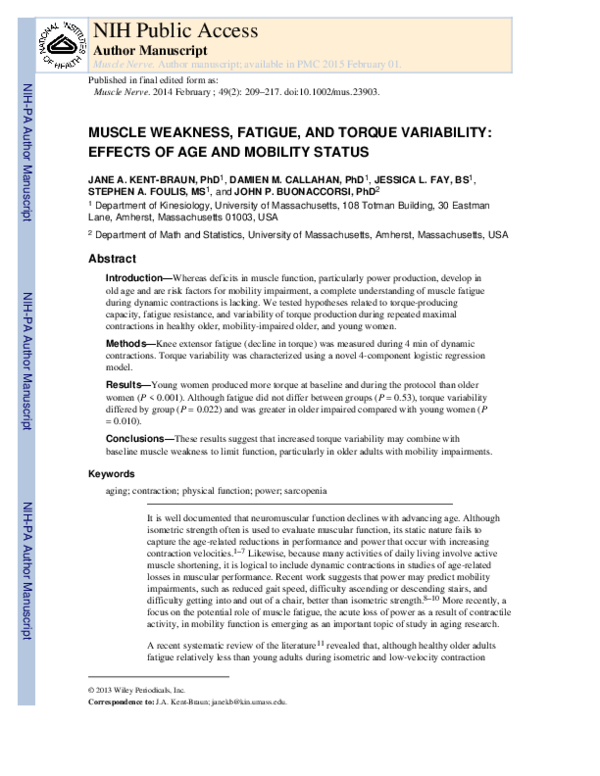 (PDF) Muscle weakness, fatigue, and torque variability: Effects of age ...