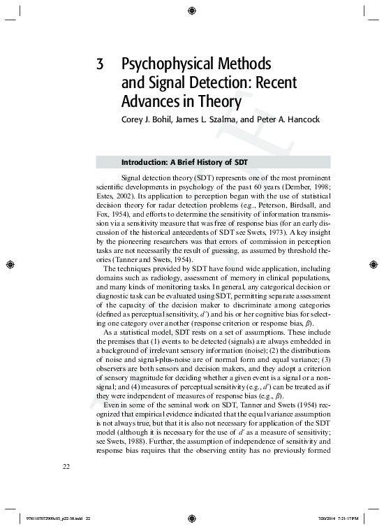 Psychophysical Methods and Signal Detection: Recent Advances in Theory