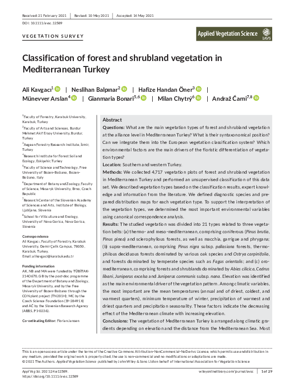 (PDF) Vegetation Classification in Mediterranean Turkey's Forests