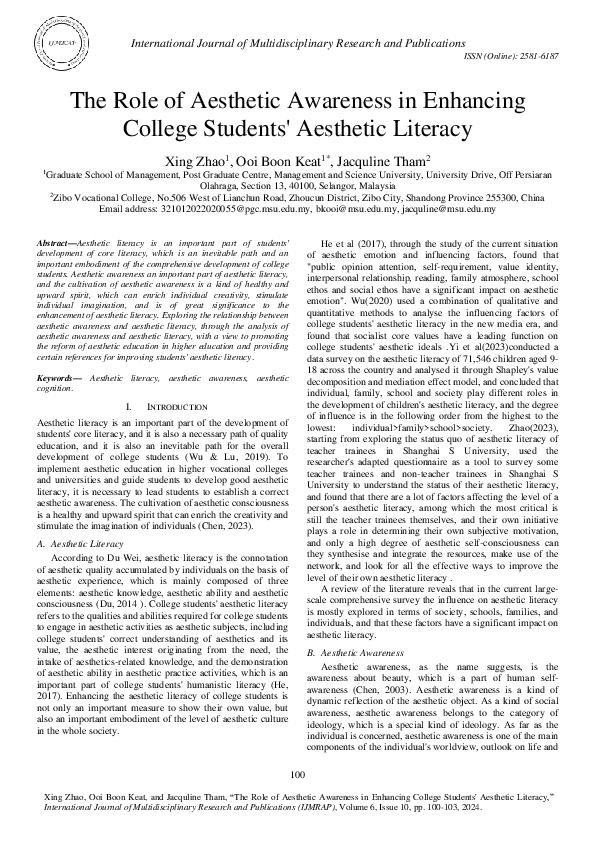 (PDF) The Role of Aesthetic Awareness in Enhancing College Students ...
