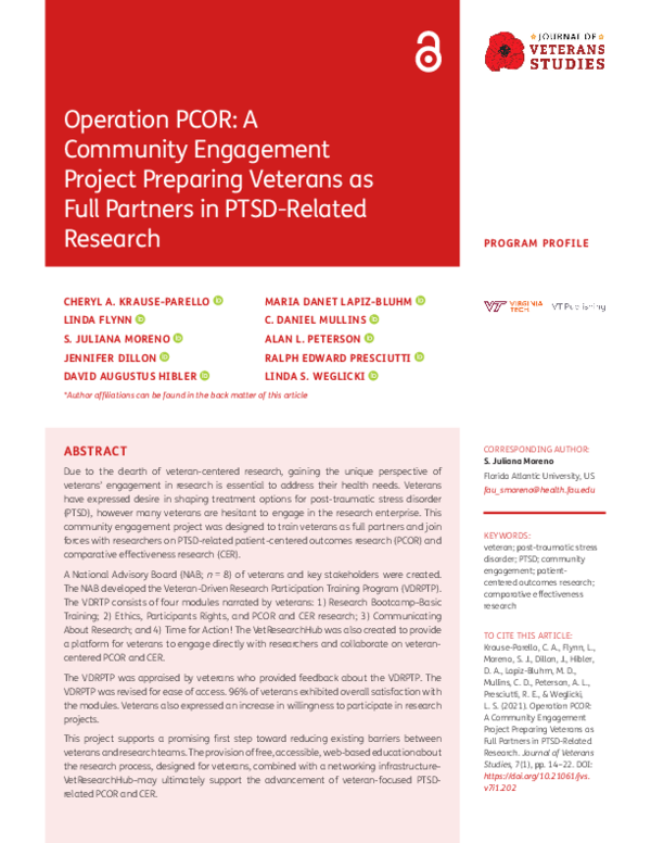 (PDF) Operation PCOR: A Community Engagement Project Preparing Veterans ...
