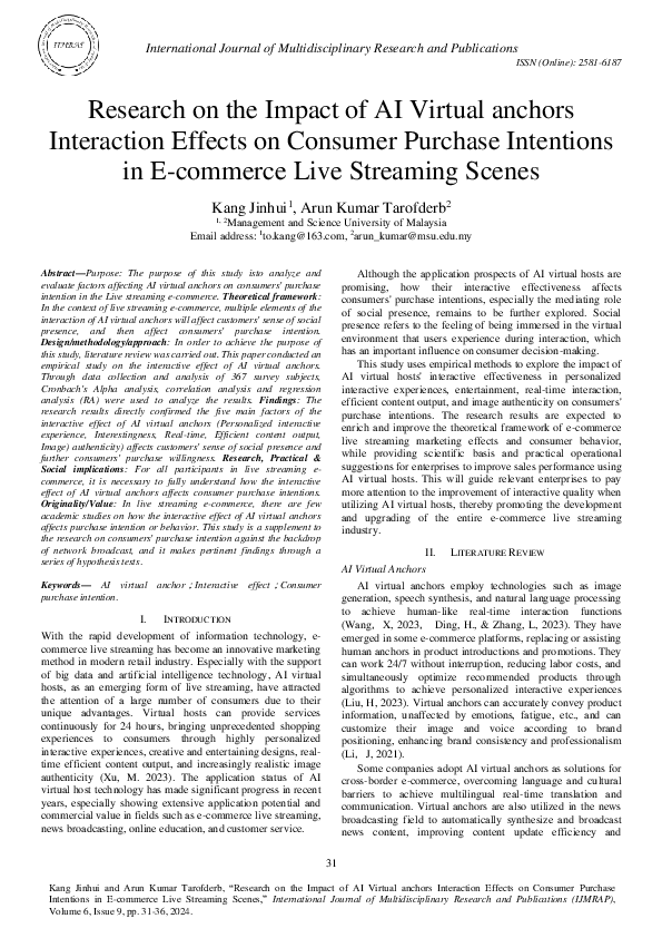 (PDF) Research on the Impact of AI Virtual anchors Interaction Effects on Consumer Purchase ...