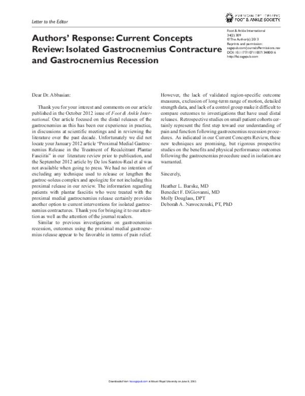 (PDF) Authors’ Response: Current Concepts Review: Isolated ...