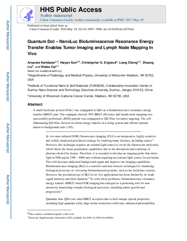 (PDF) Quantum dot–NanoLuc bioluminescence resonance energy transfer ...