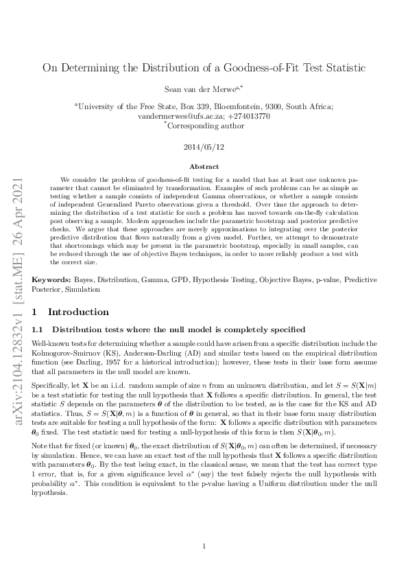 (PDF) On Determining the Distribution of a Goodness-of-Fit Test Statistic