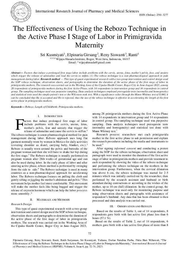 (PDF) The Effectiveness of Using the Rebozo Technique in the Active ...