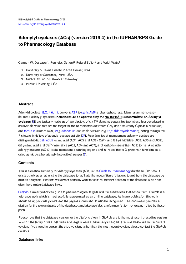 (PDF) Adenylyl cyclases (ACs) (version 2019.4) in the IUPHAR/BPS Guide ...