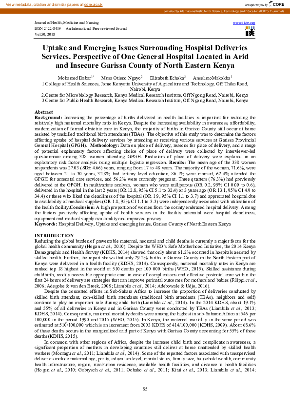 (PDF) Uptake and Emerging Issues Surrounding Hospital Deliveries ...
