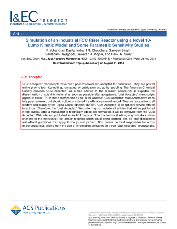 (PDF) Simulation of an Industrial Fluid Catalytic Cracking Riser ...