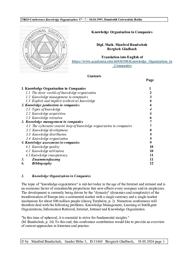 (PDF) Knowledge Organisation in Companies