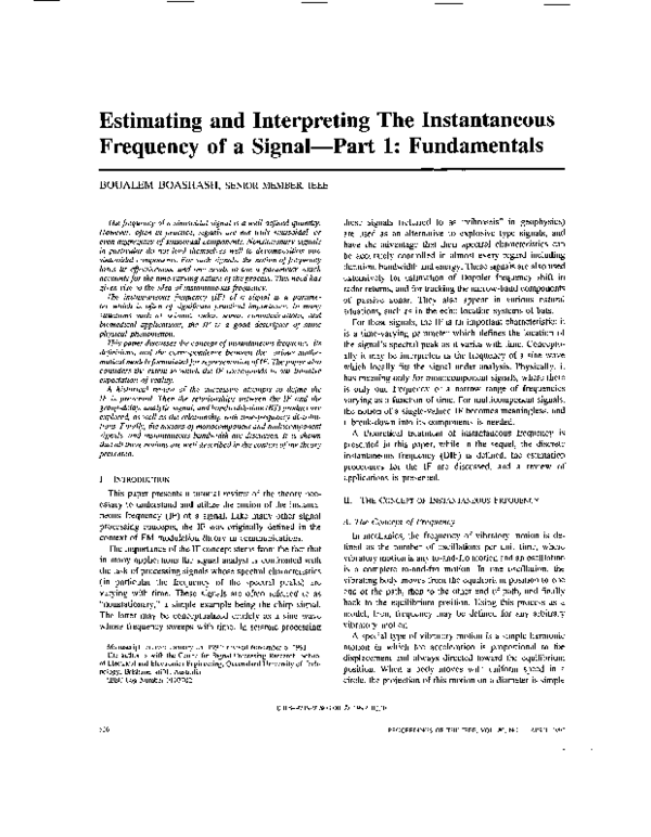 Pdf Estimating And Interpreting The Instantaneous Frequency Of A Signal I Fundamentals