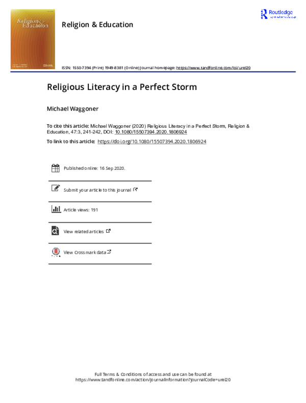 (PDF) Religious Literacy in a Perfect Storm | Michael D Waggoner ...