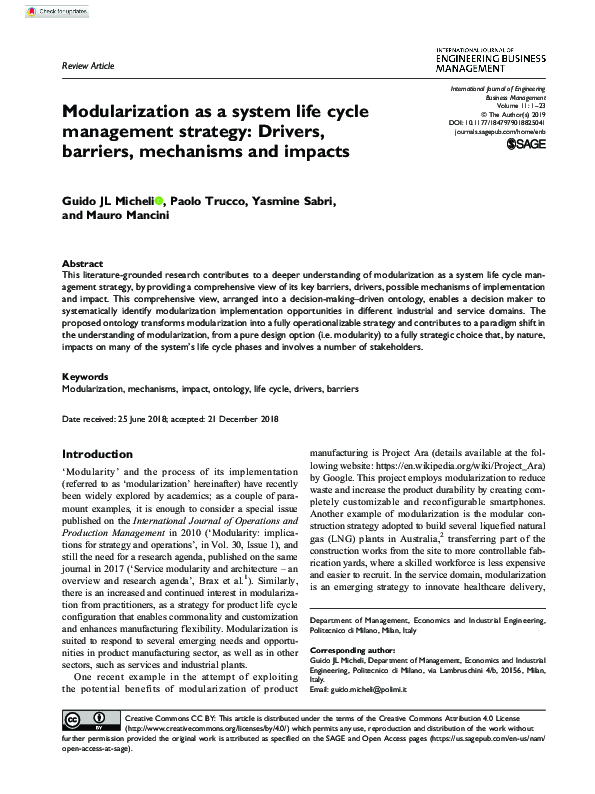 (PDF) Modularization as a system life cycle management strategy ...