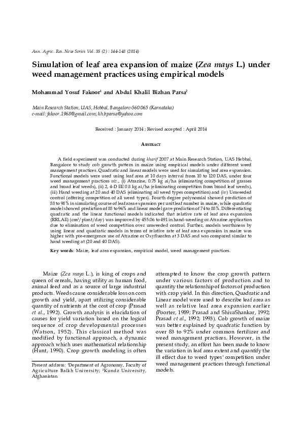 (PDF) Simulation of leaf area expansion of maize (Zea mays L.) under weed management practices ...
