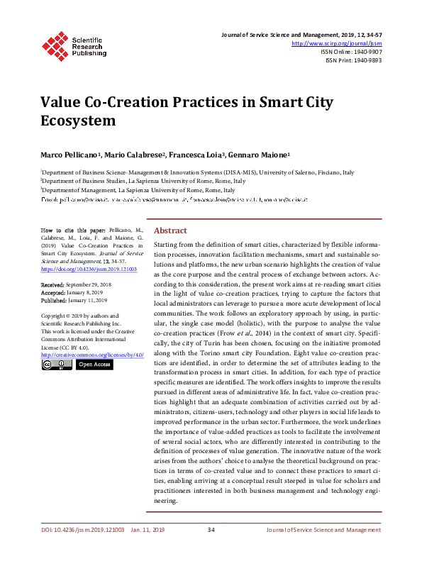(PDF) Value Co-Creation Practices in Smart City Ecosystem