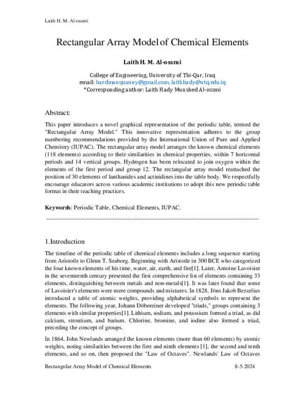 Pdf Rectangular Array Model Of Chemical Elements 4005