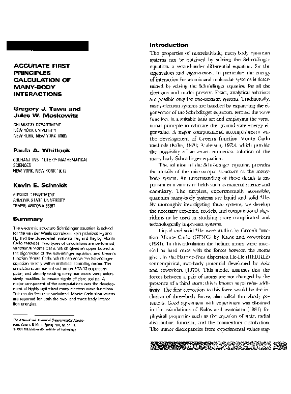 (PDF) Accurate First Principles Calculation of Many-Body Interactions