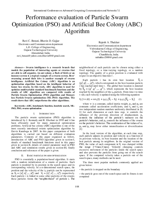 Pdf Performance Evaluation Of Particle Swarm Optimization Pso And