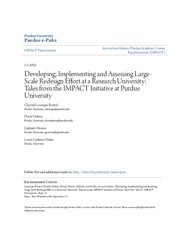 (PDF) Developing, Implementing and Assessing Large-Scale Redesign Effort at a Research ...