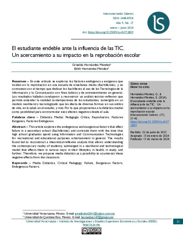(PDF) El estudiante endeble ante la influencia de las TIC. Un ...