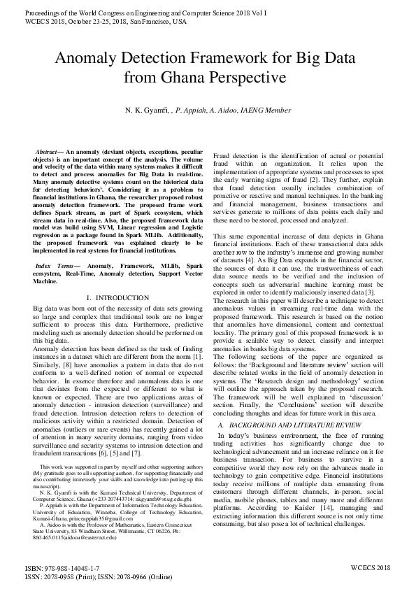 (PDF) Anomaly Detection Framework for Big Data from Ghana Perspective