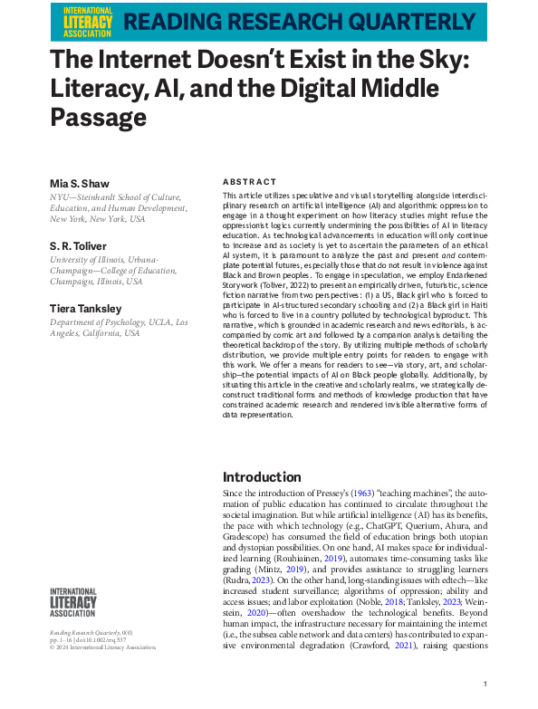 (PDF) The Internet Doesn't Exist in the Sky: Literacy, AI, and the ...
