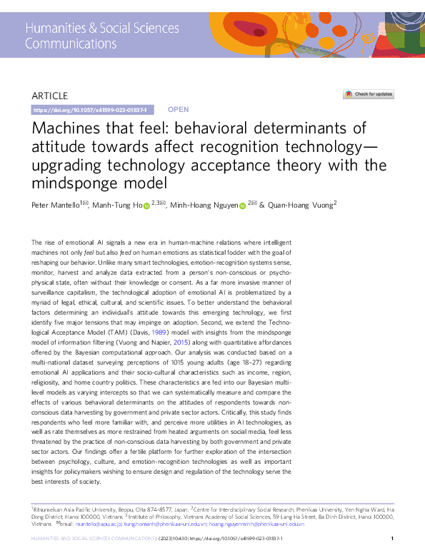 (PDF) Machines that feel: behavioral determinants of attitude towards affect recognition ...