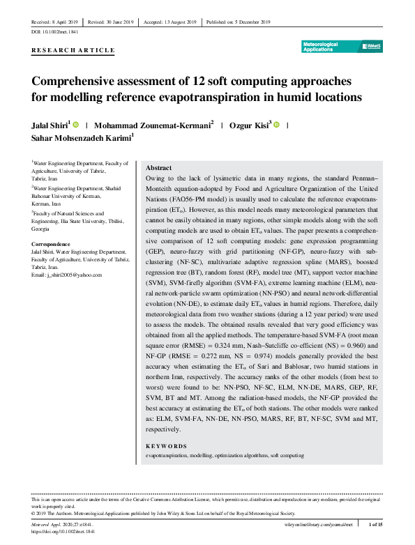 (PDF) Comprehensive assessment of 12 soft computing approaches for modelling reference ...