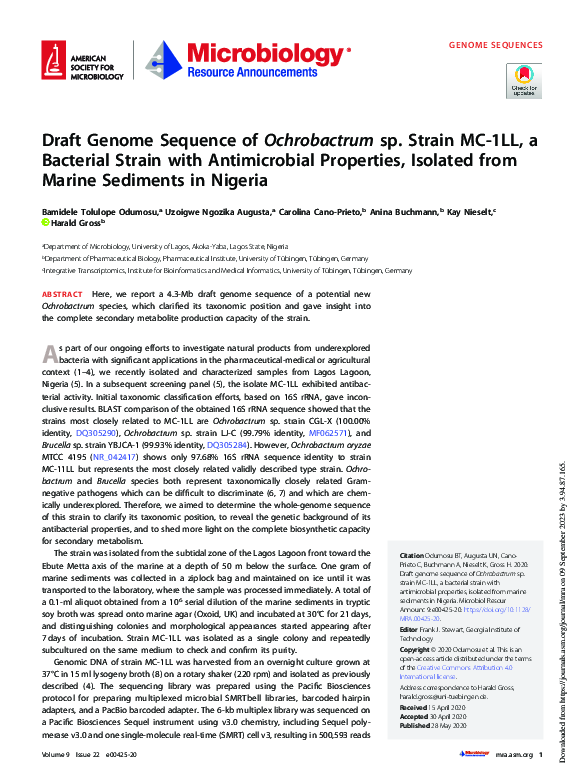 (PDF) Draft Genome Sequence of Ochrobactrum sp. Strain MC-1LL, a ...