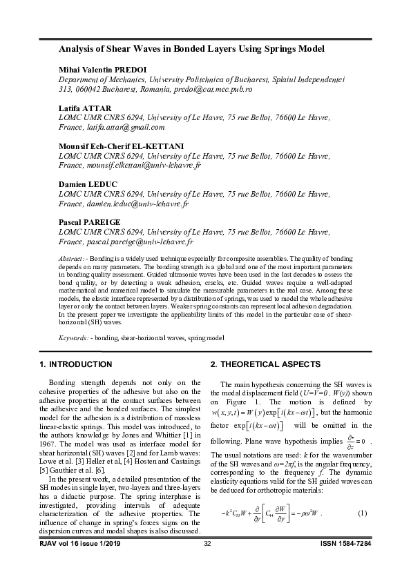 (PDF) Analysis of shear waves in bonded layers using springs model