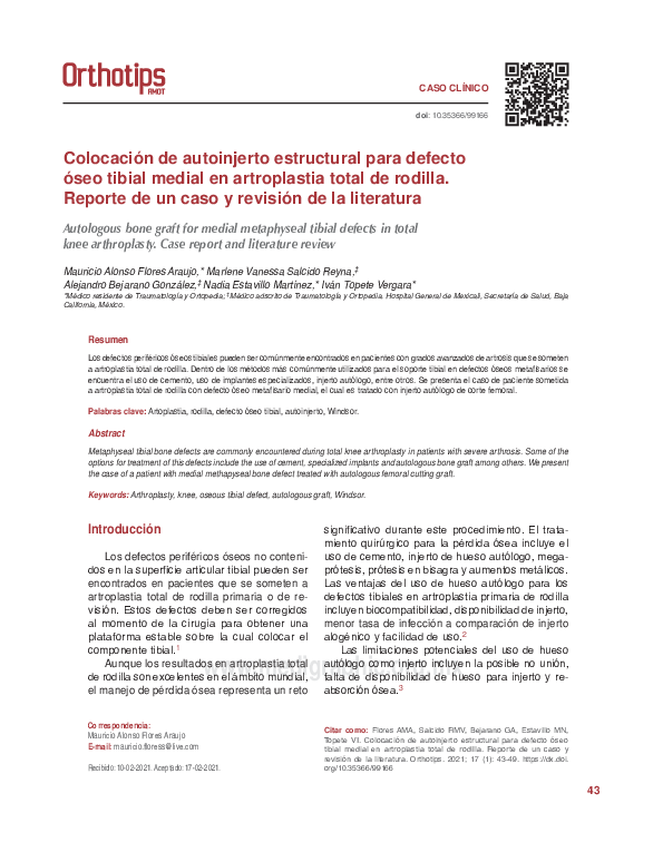 (PDF) Colocación de autoinjerto estructural para defecto óseo tibial ...