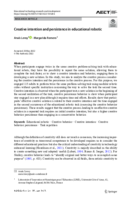 (PDF) Creative intention and persistence in educational robotic