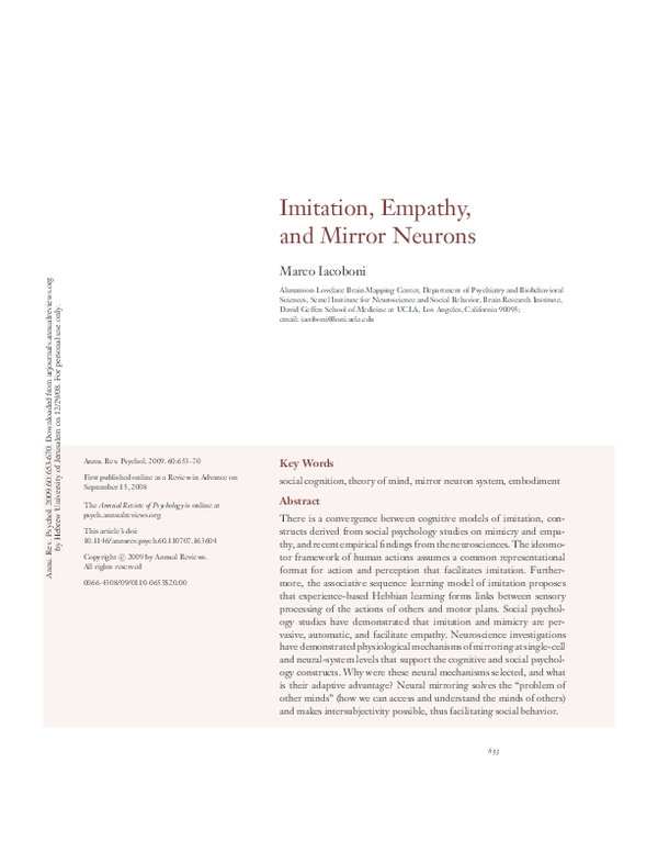 (PDF) Imitation, empathy, and mirror neurons