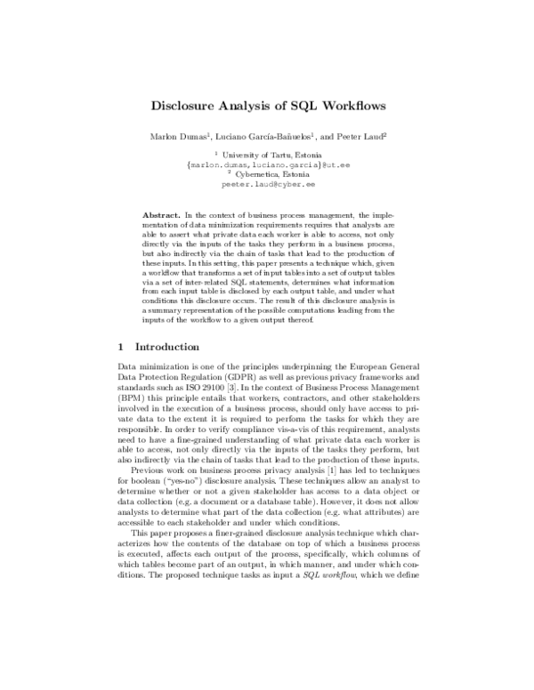 (PDF) Disclosure Analysis of SQL Workflows