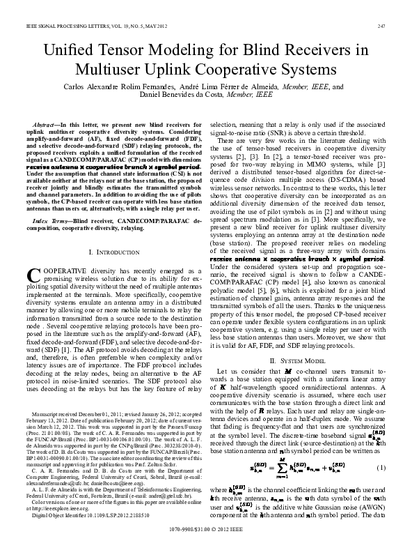 (PDF) Unified Tensor Modeling for Blind Receivers in Multiuser Uplink Cooperative Systems