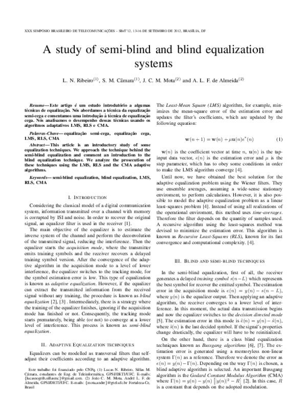 (PDF) A study of semi-blind and blind equalization systems