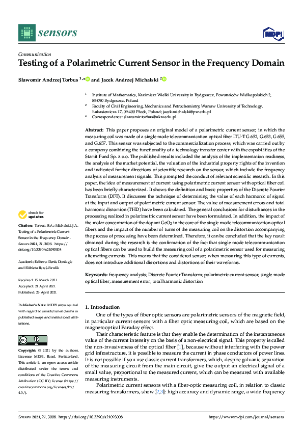 (PDF) Testing of a Polarimetric Current Sensor in the Frequency Domain