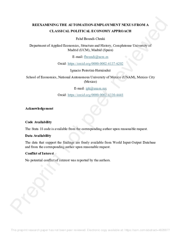 (PDF) Reexamining the Automation-Employment Nexus from a Classical ...