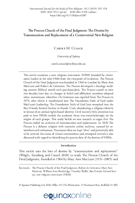 (PDF) The Process Church of the Final Judgment: The Demise by ...