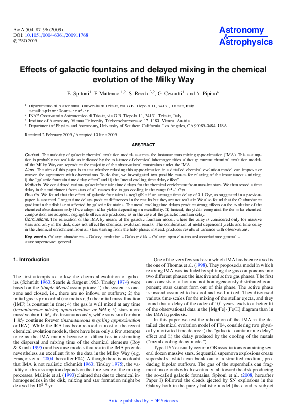 (PDF) Effects of galactic fountains and delayed mixing in the chemical ...
