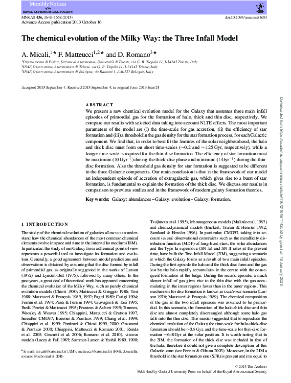 (PDF) The chemical evolution of the Milky Way: the Three Infall Model