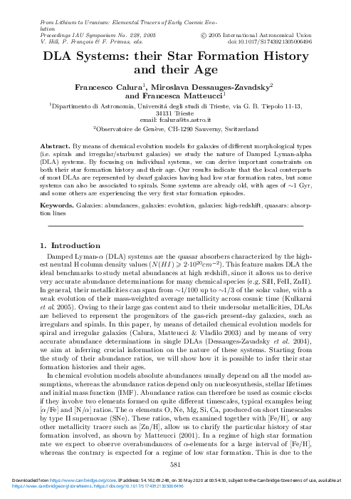 (PDF) DLA Systems: their Star Formation History and their Age