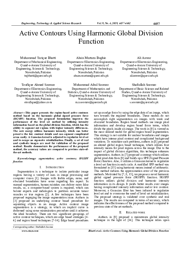 (PDF) Active Contours Using Harmonic Global Division Function