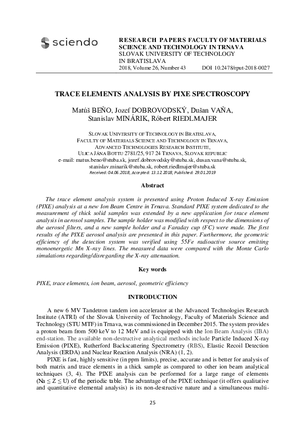 (PDF) Trace Elements Analysis by Pixe Spectroscopy