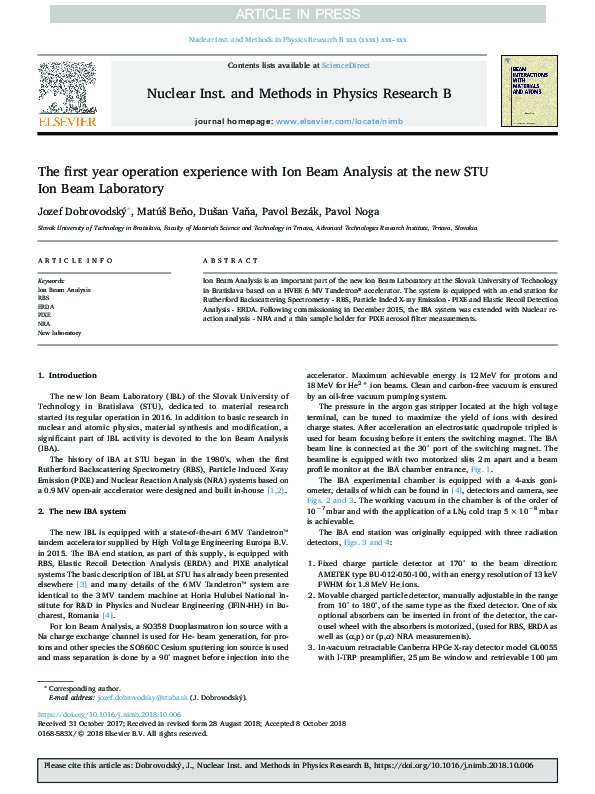 (PDF) The first year operation experience with Ion Beam Analysis at the ...
